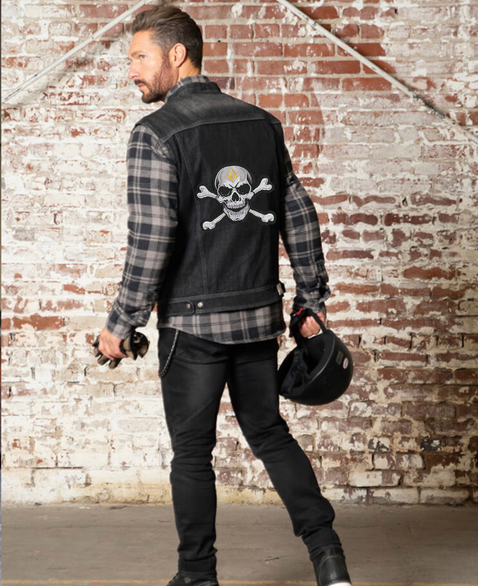 Masonic Skull & Crossbones 10.5" | Large Motorcycle Center Back Patch ...