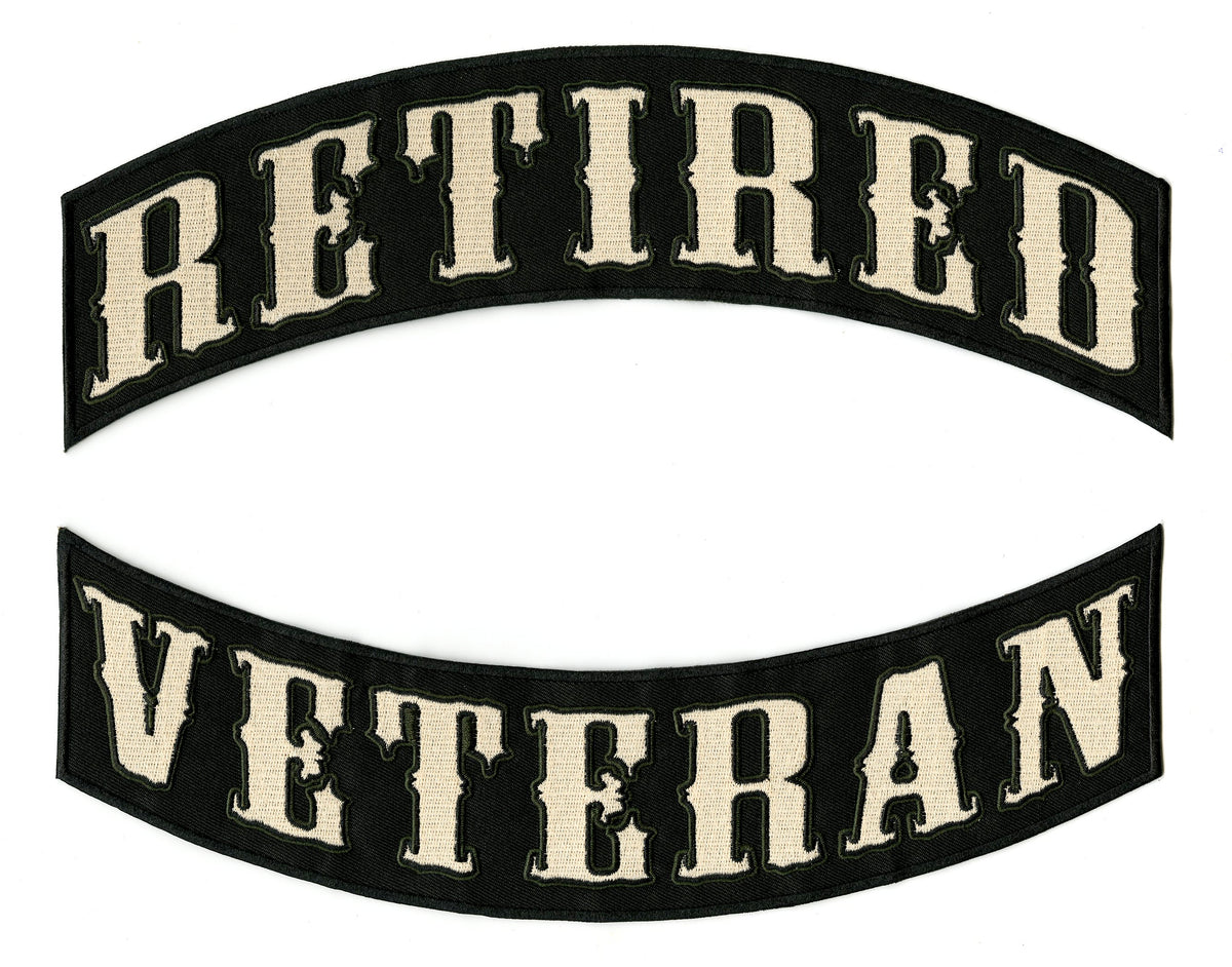 Retired Veteran Rockers 12" | Military Vet Recon Motorcycle Jacket Bac ...