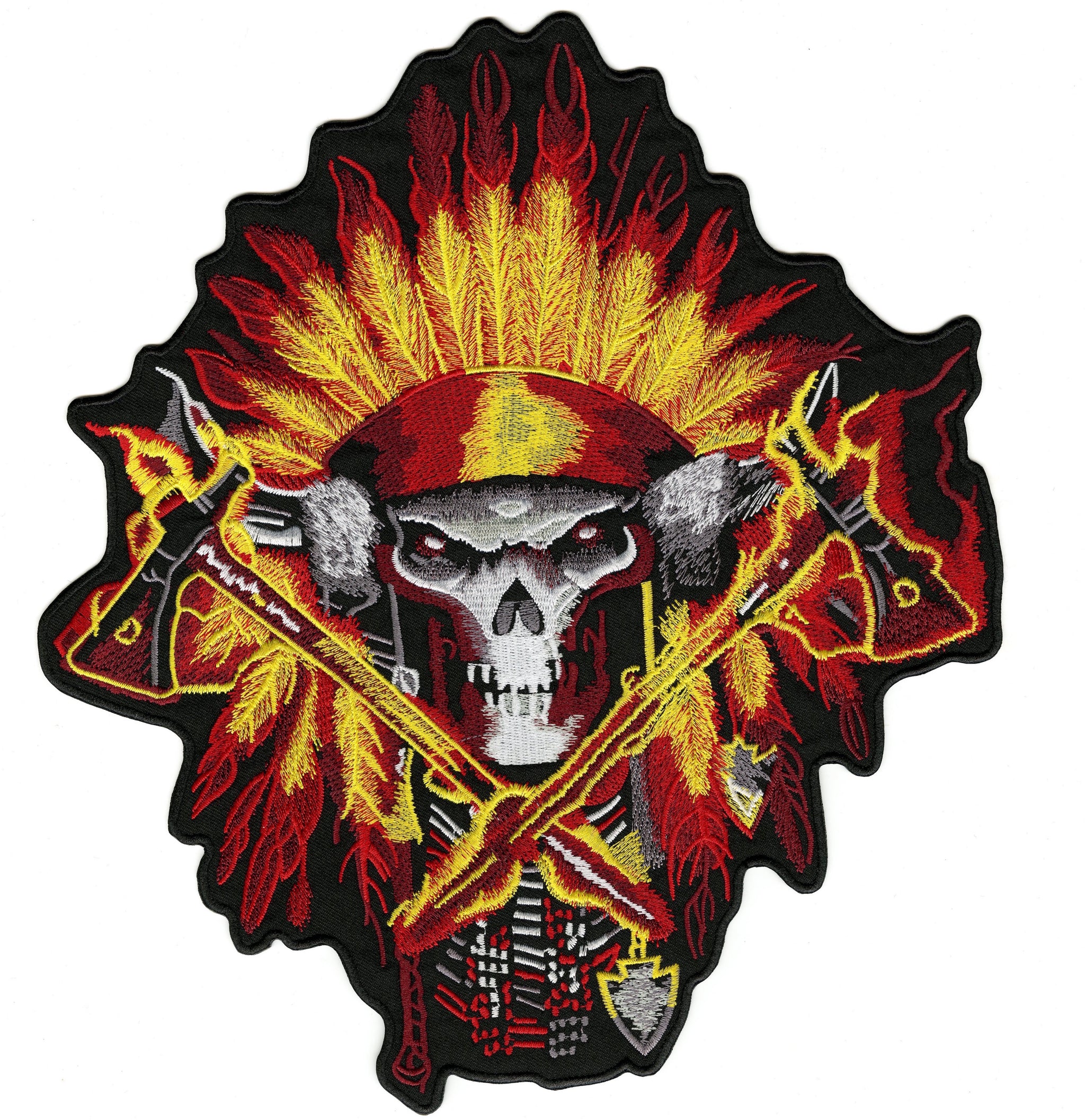 Flaming Indian Skull Patch | Viking Warrior Firefighter | Iron On Embr ...